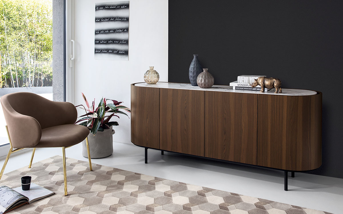 Calligaris lake Ceramic-Top Sideboard 3 Compartments • 4 Doors Soft ...